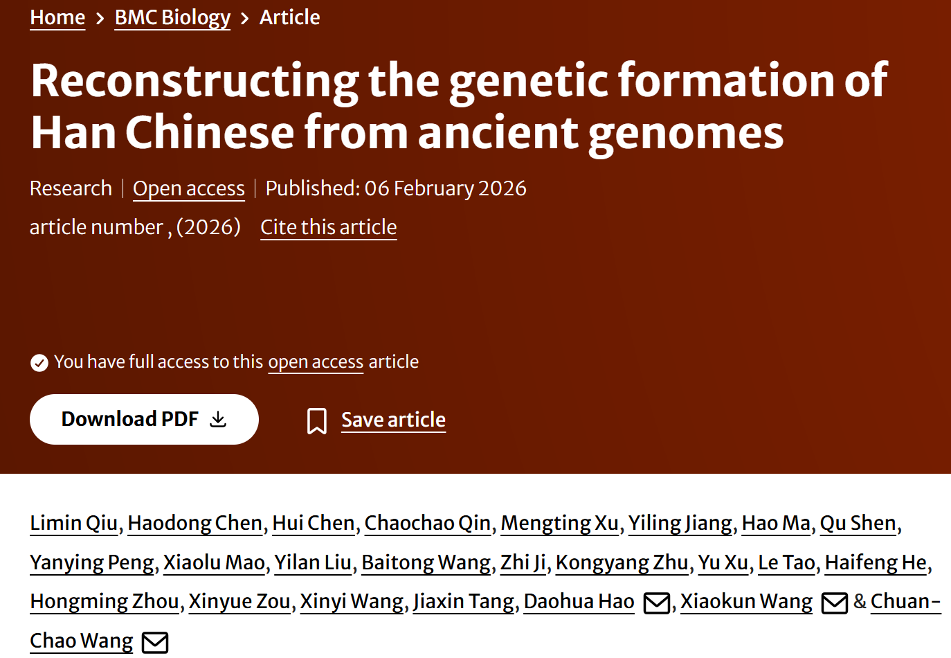 BMC Biology | 古基因组学揭示汉族的遗传形成历史